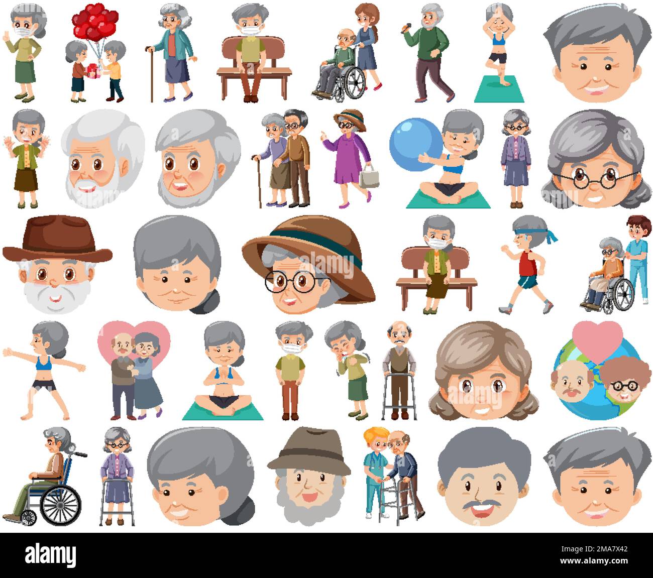 Collection of elderly people icons illustration Stock Vector Image ...