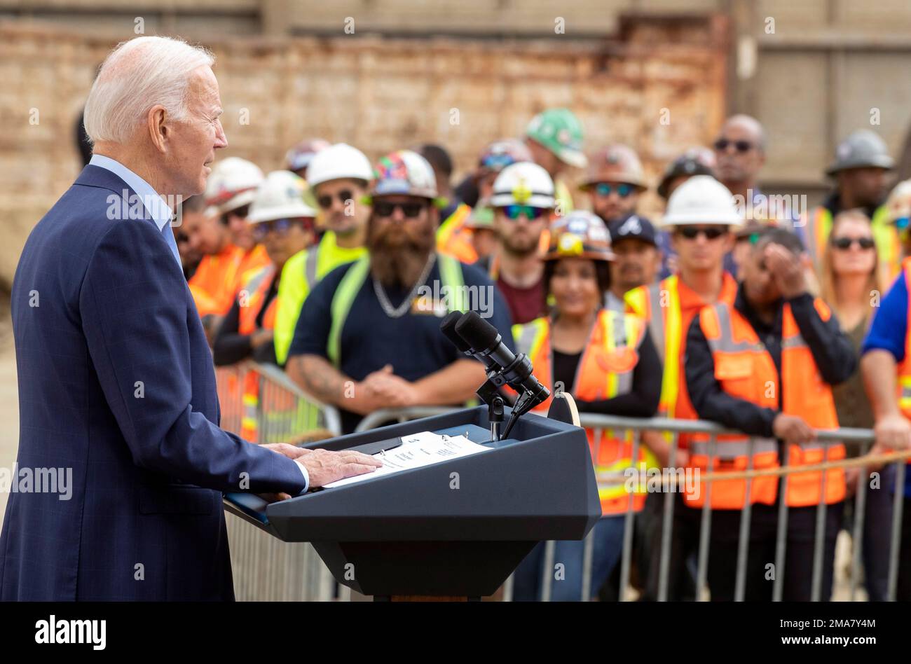 President Joe Biden speaks about infrastructure investments at the LA ...