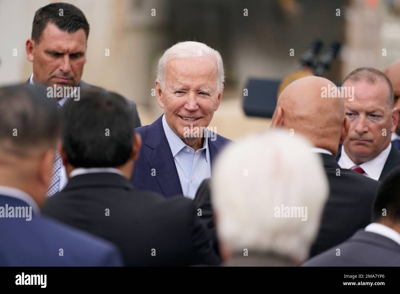 President Joe Biden greets members of the crowd after speaking about ...