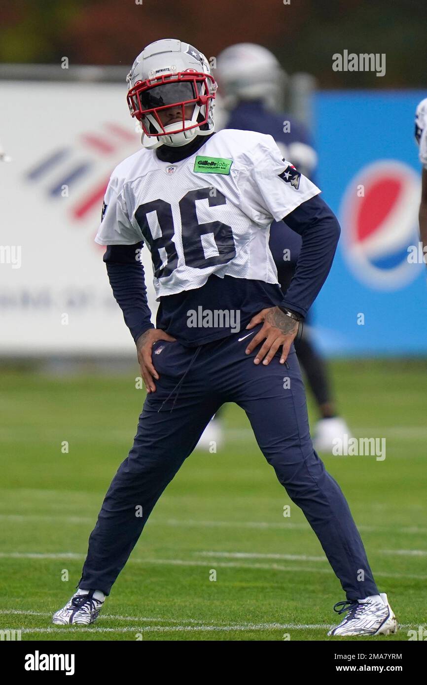 New England Patriots wide receiver Lynn Bowden Jr., warms up during an ...
