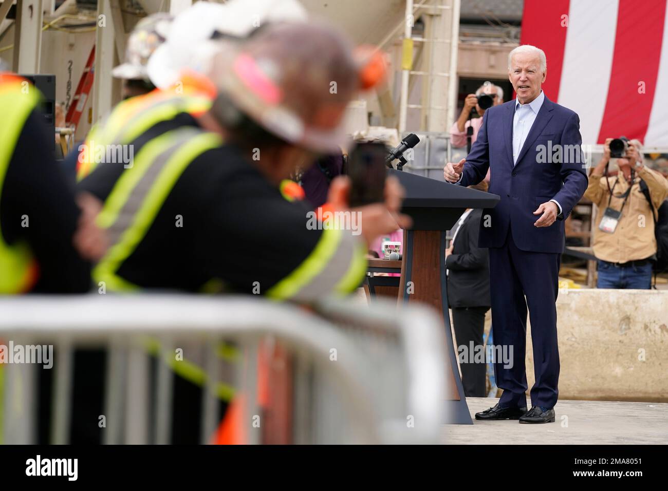 President Joe Biden speaks about infrastructure investments at the LA ...