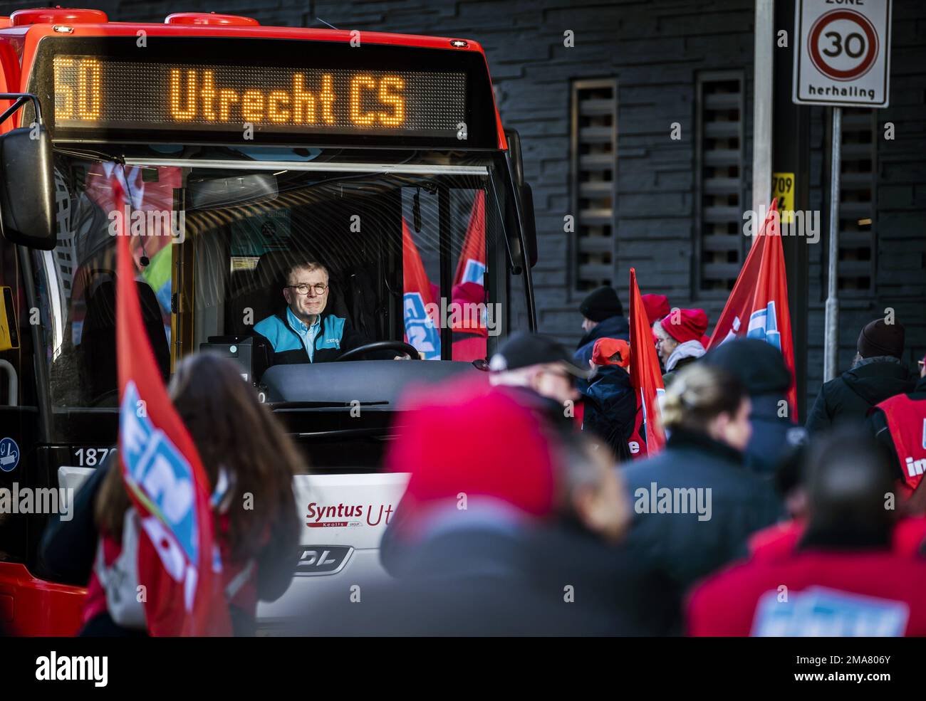 Utrecht, Netherlands. 19th Jan, 2023. UTRECHT - Coach drivers on ...