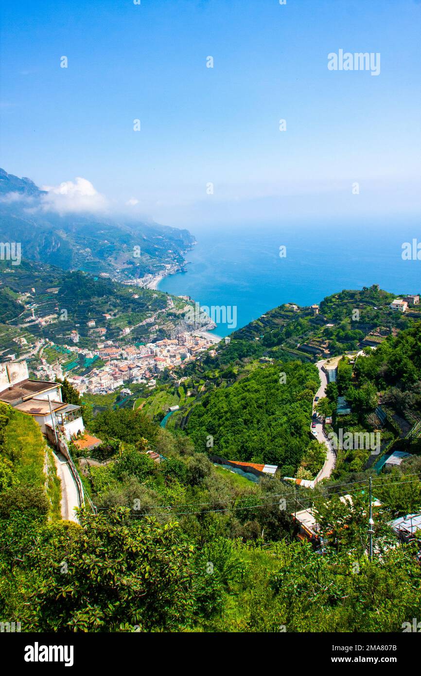 The village of Scala from Ravello, and the landscape Amalfi Coast Stock ...