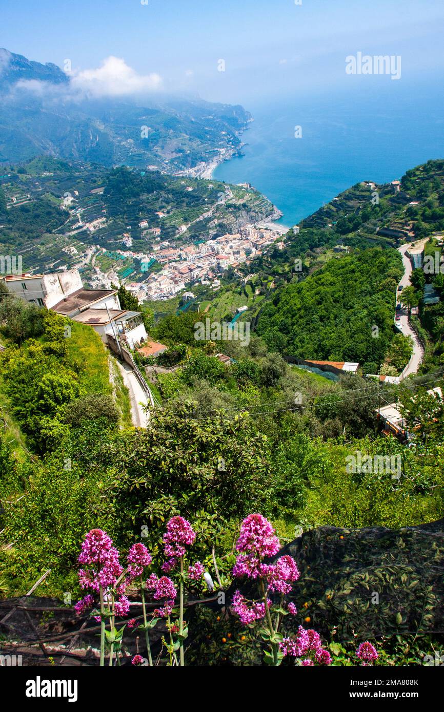 The village of Scala from Ravello, and the landscape Amalfi Coast Stock ...