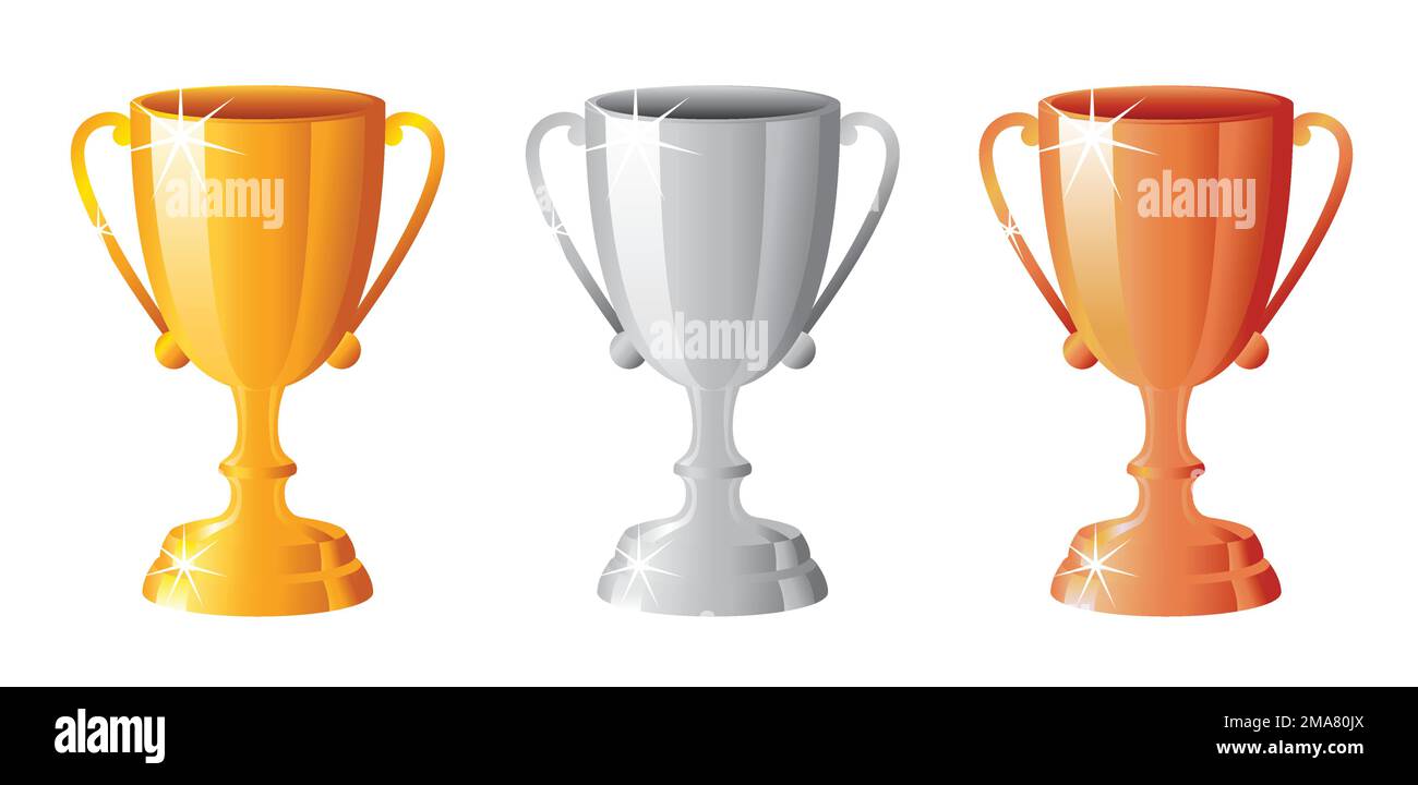 shiny gold silver bronze trophy cup with handles and stem set of 3 ...