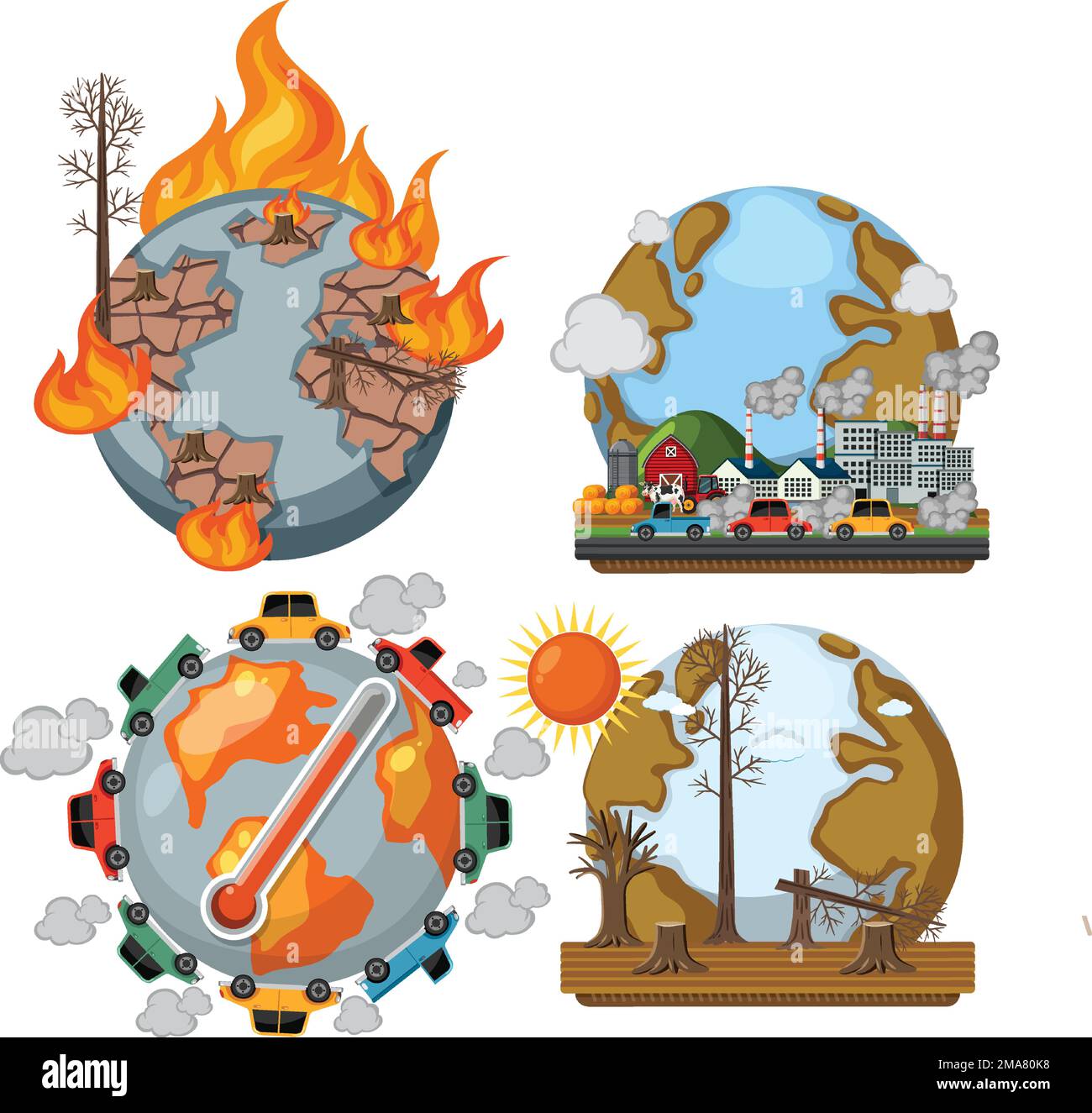 Set of earth with global warming crisis illustration Stock Vector Image ...