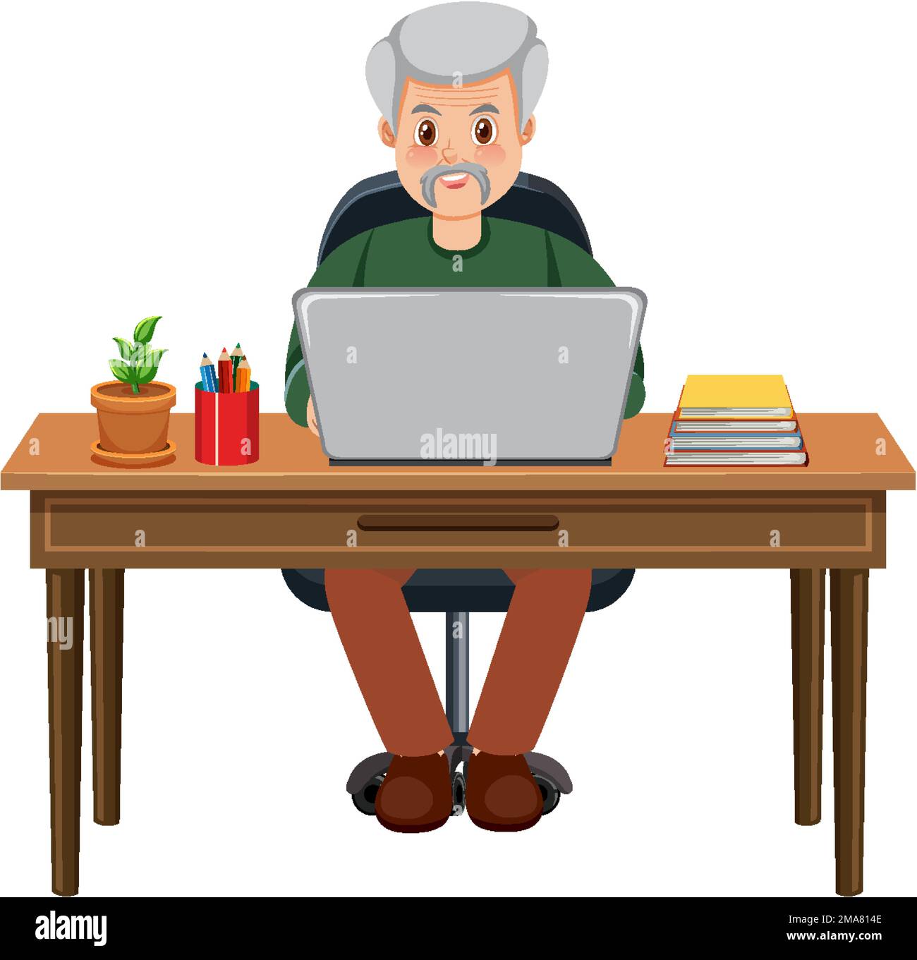 Old man sitting in front of laptop illustration Stock Vector Image ...