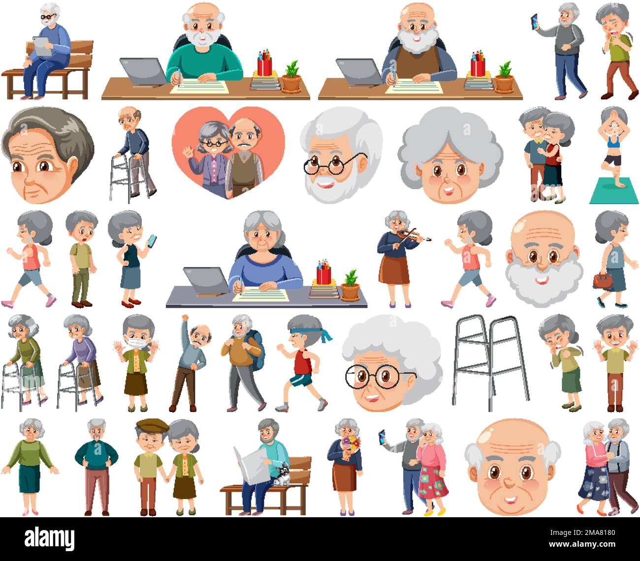 Collection of elderly people icons illustration Stock Vector Image ...