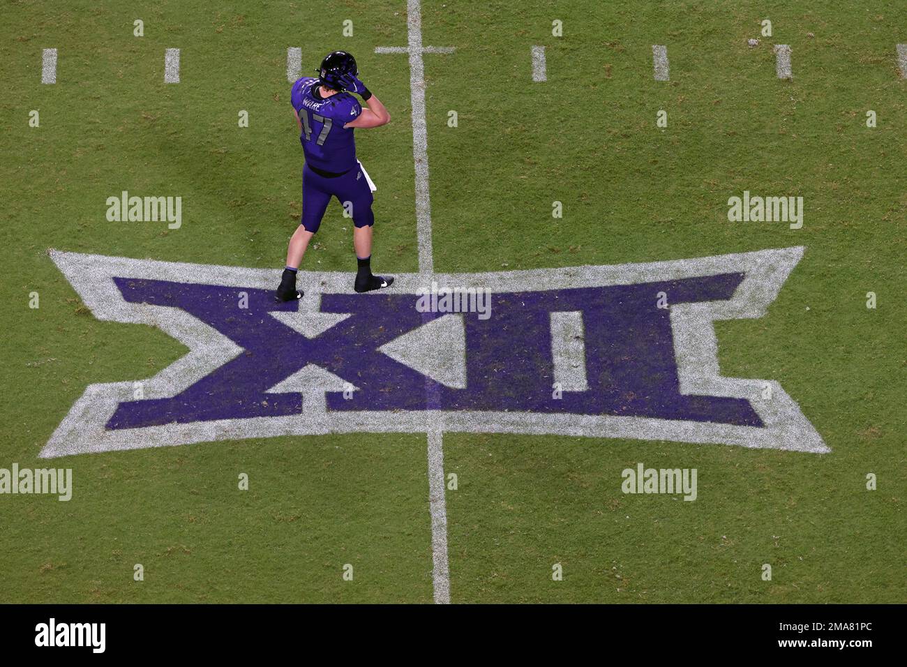 FILE - TCU tight end Carter Ware (47) walks across a Big 12 Conference ...