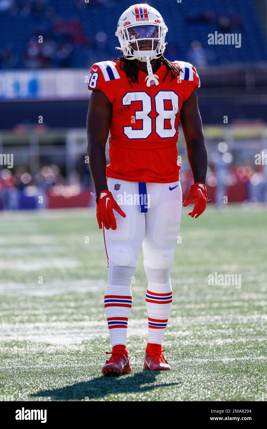 New England Patriots running back Rhamondre Stevenson (38) on the field ...