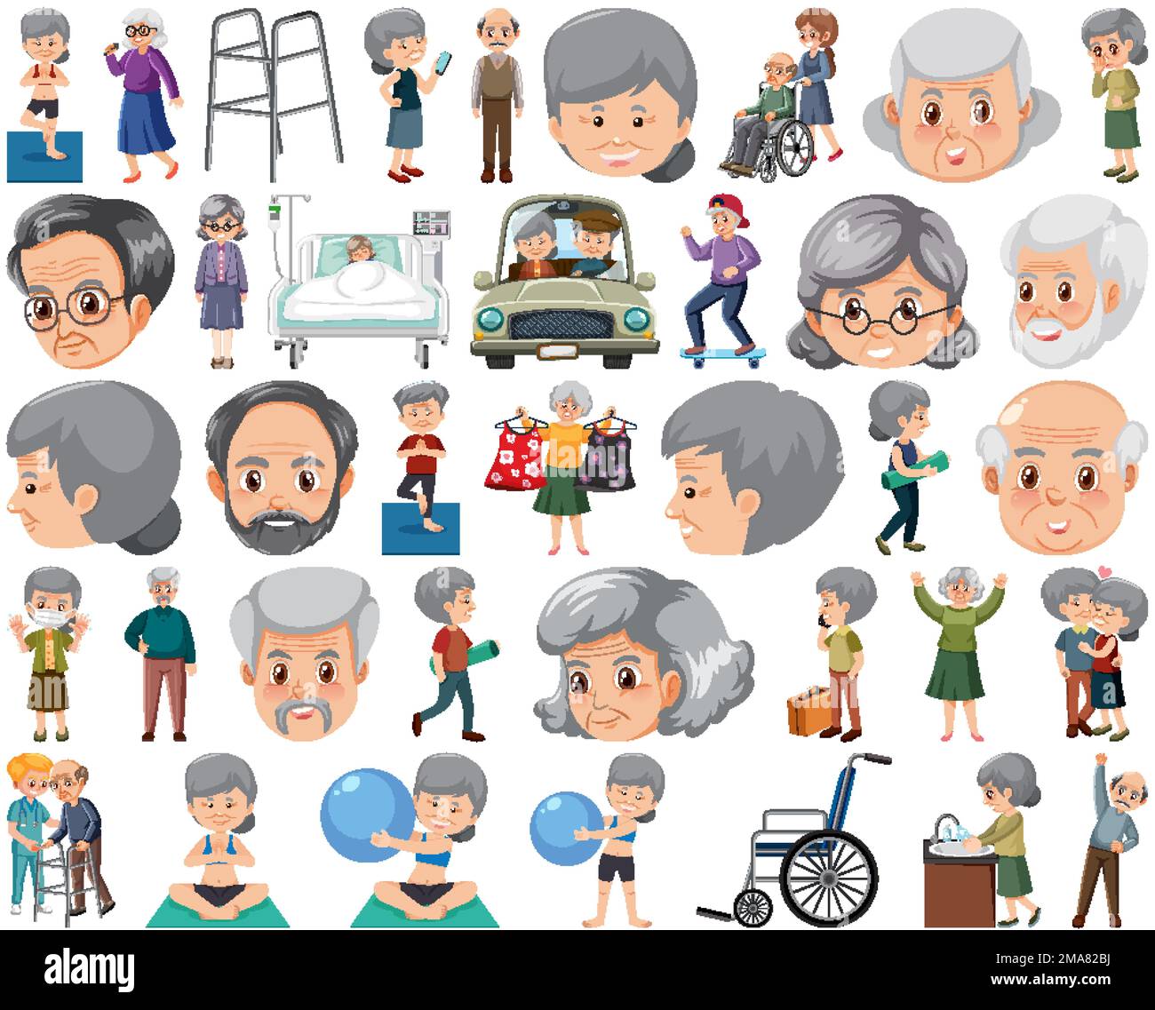 Collection of elderly people icons illustration Stock Vector Image ...