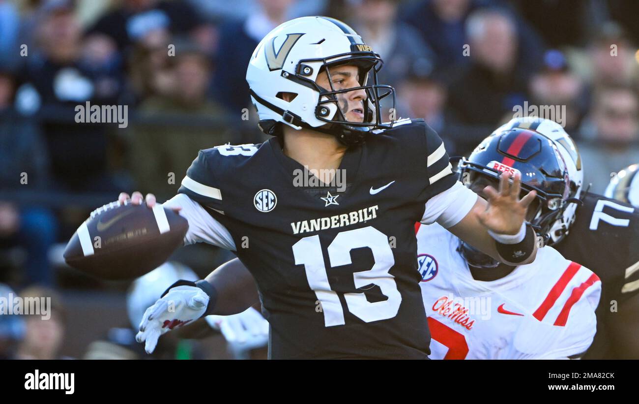 Vanderbilt quarterback AJ Swann (13) is shown during an NCAA college ...