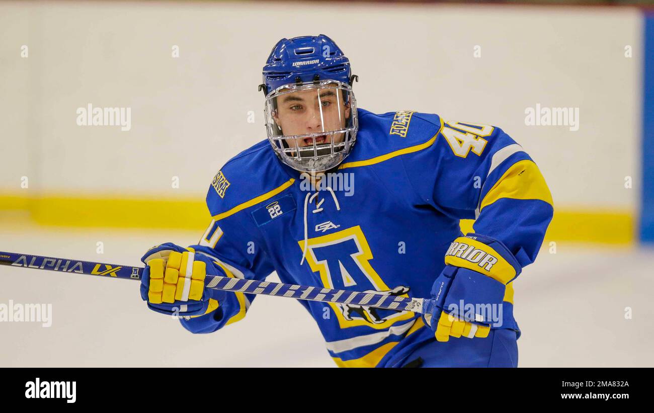 Alaska's Matt Koethe plays during an NCAA hockey game against St ...