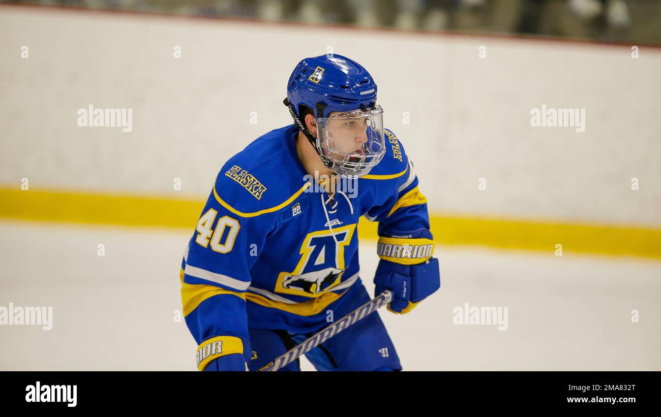 Alaska's Matt Koethe plays during an NCAA hockey game against St ...