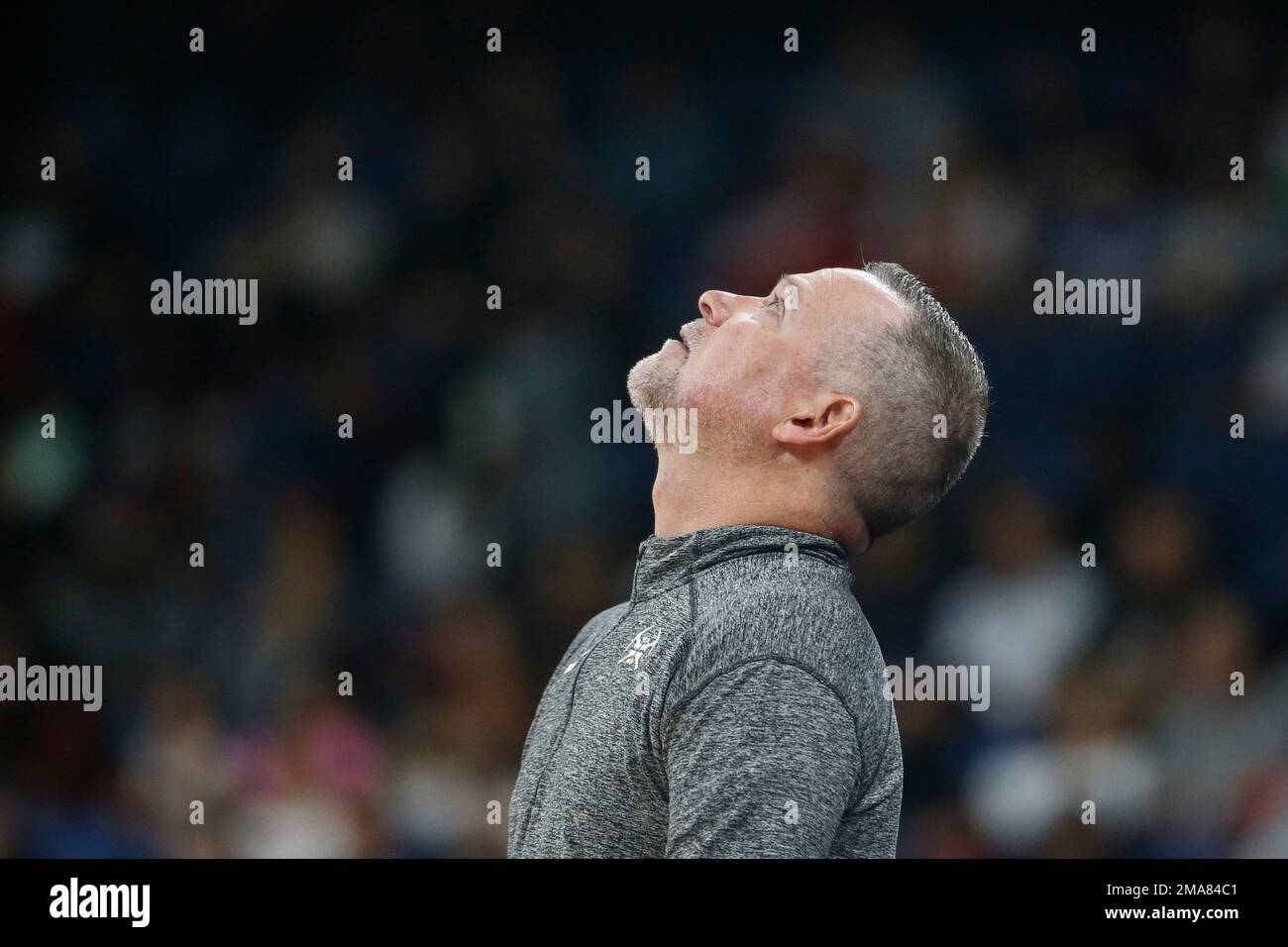 Denver Nuggets head coach Michael Malone looks at the scoreboard during ...