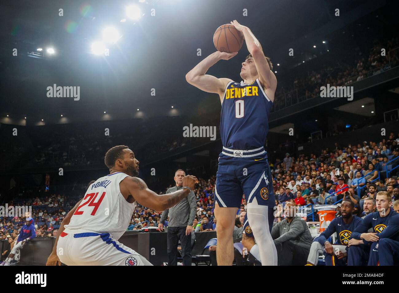 Denver Nuggets guard Christian Braun (0) shoots over Los Angeles ...