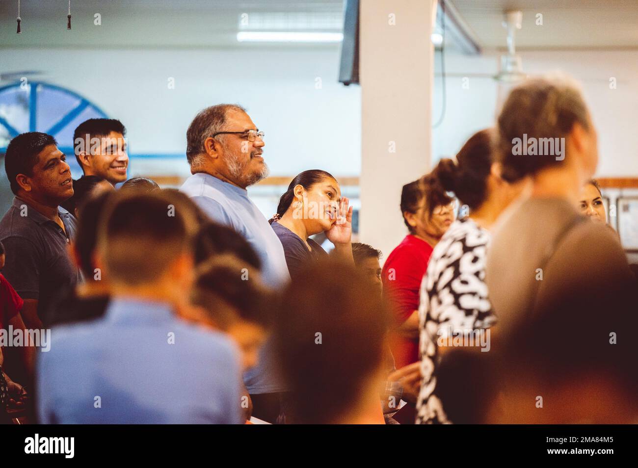 A crowd of Mexican people at a church service in Zacatecas, Mexico ...