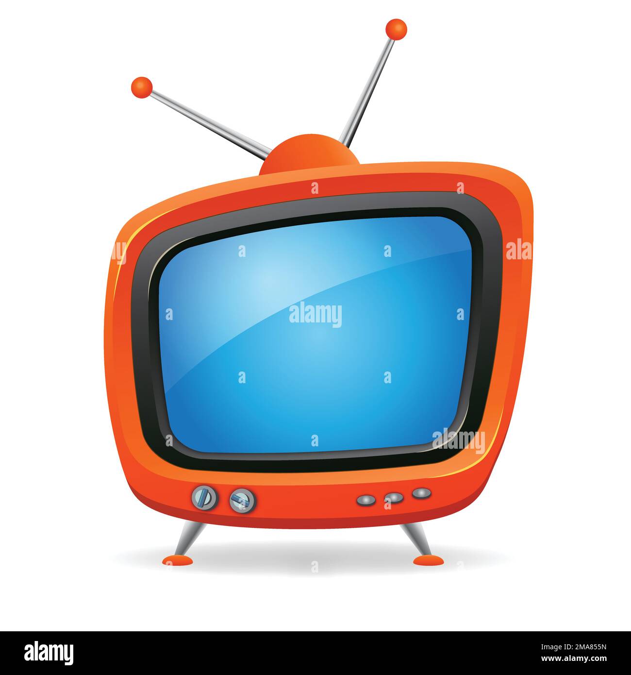funky orange warped retro tv television set with blue screen and ...