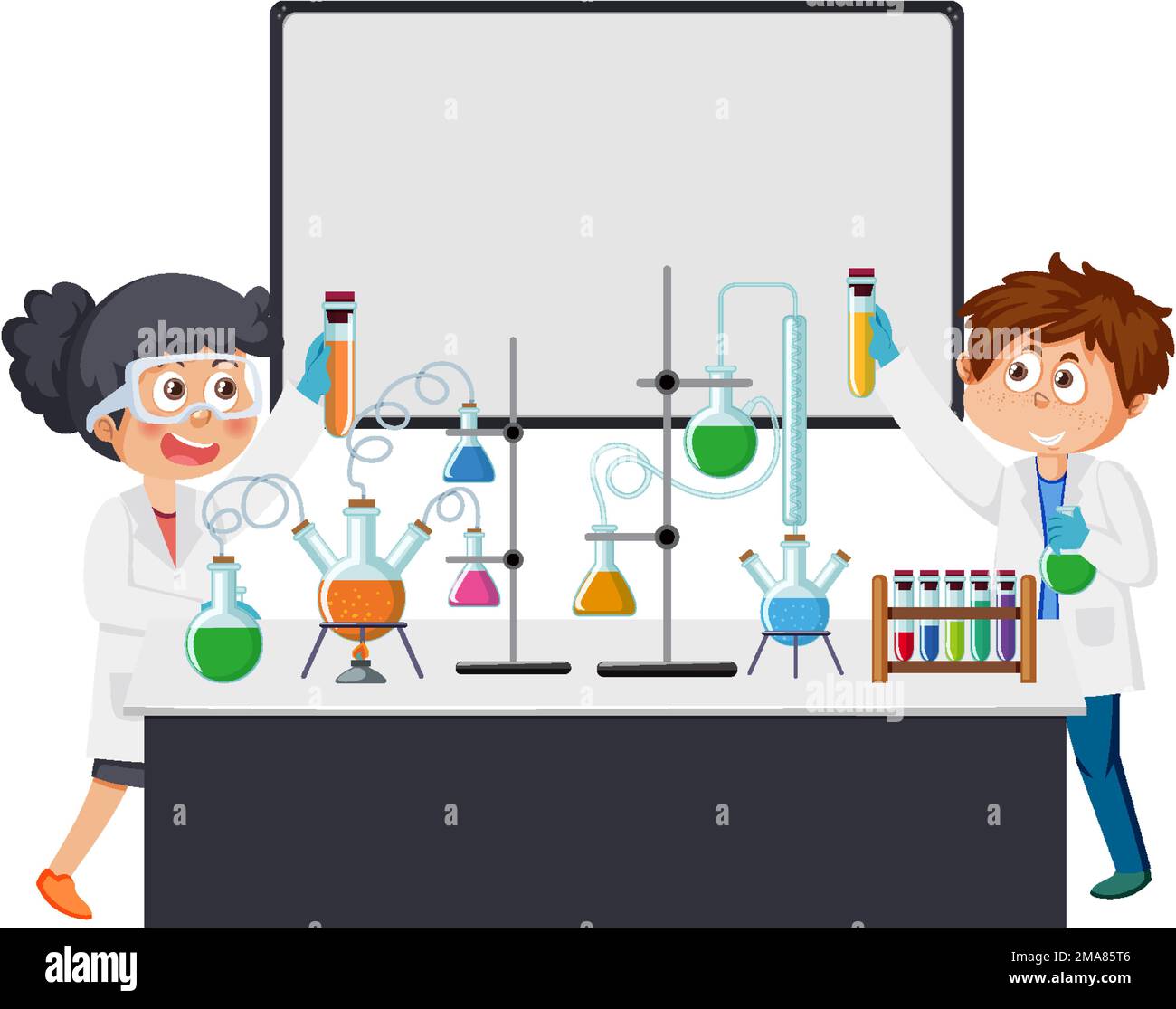 Student kids doing science experiment illustration Stock Vector Image ...