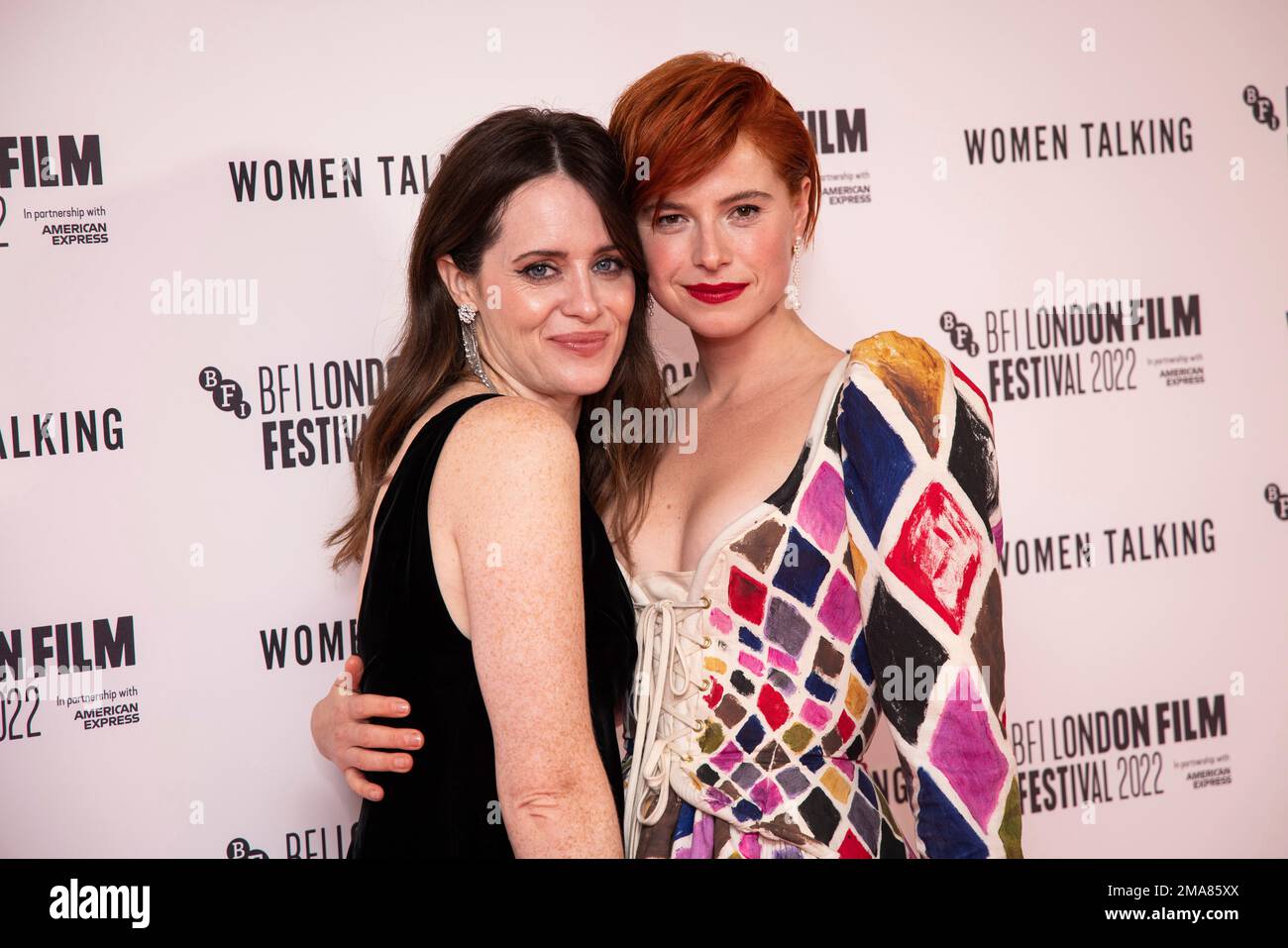 Claire Foy, left, and Jessie Buckley pose for photographers upon ...