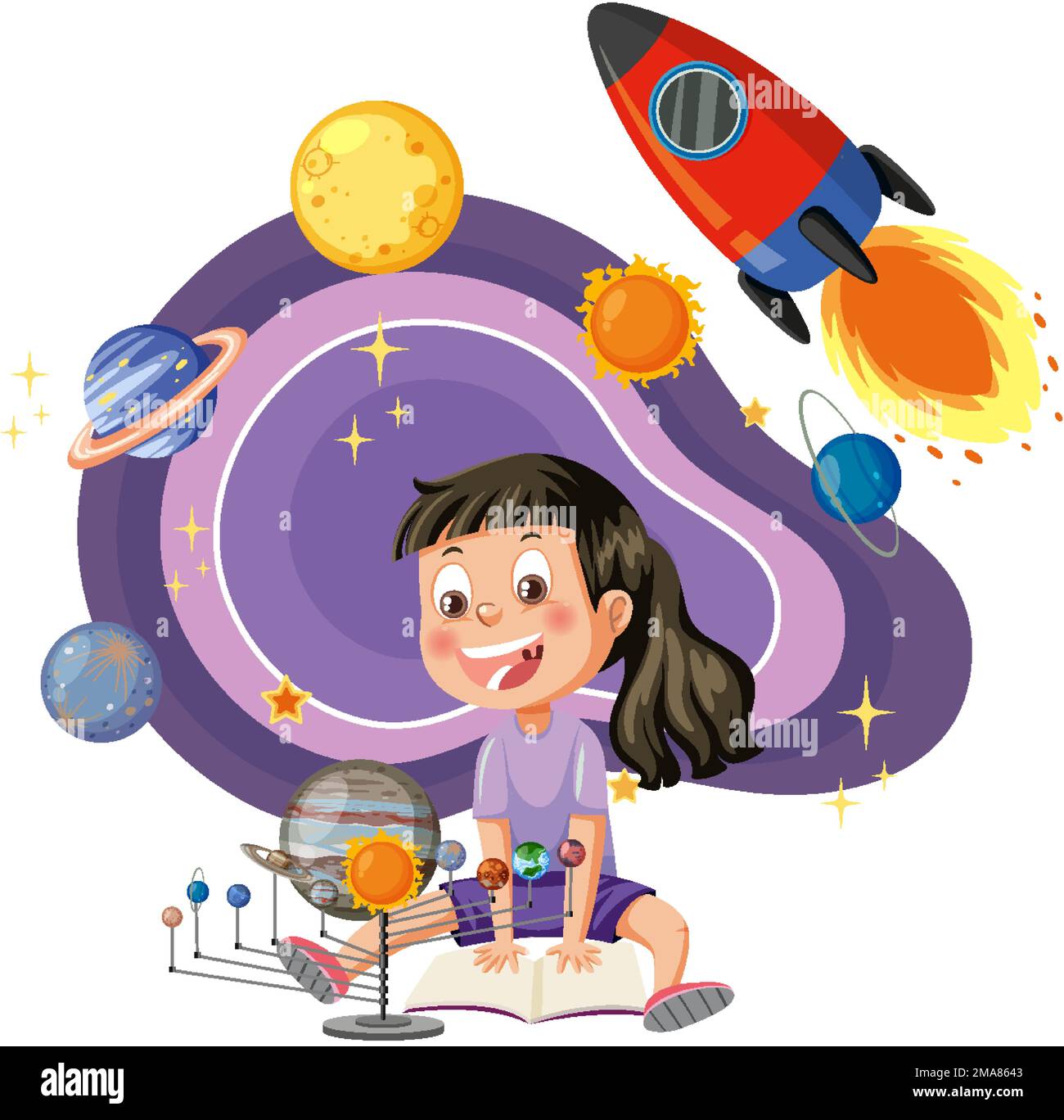 A girl cartoon character in space theme illustration Stock Vector Image ...