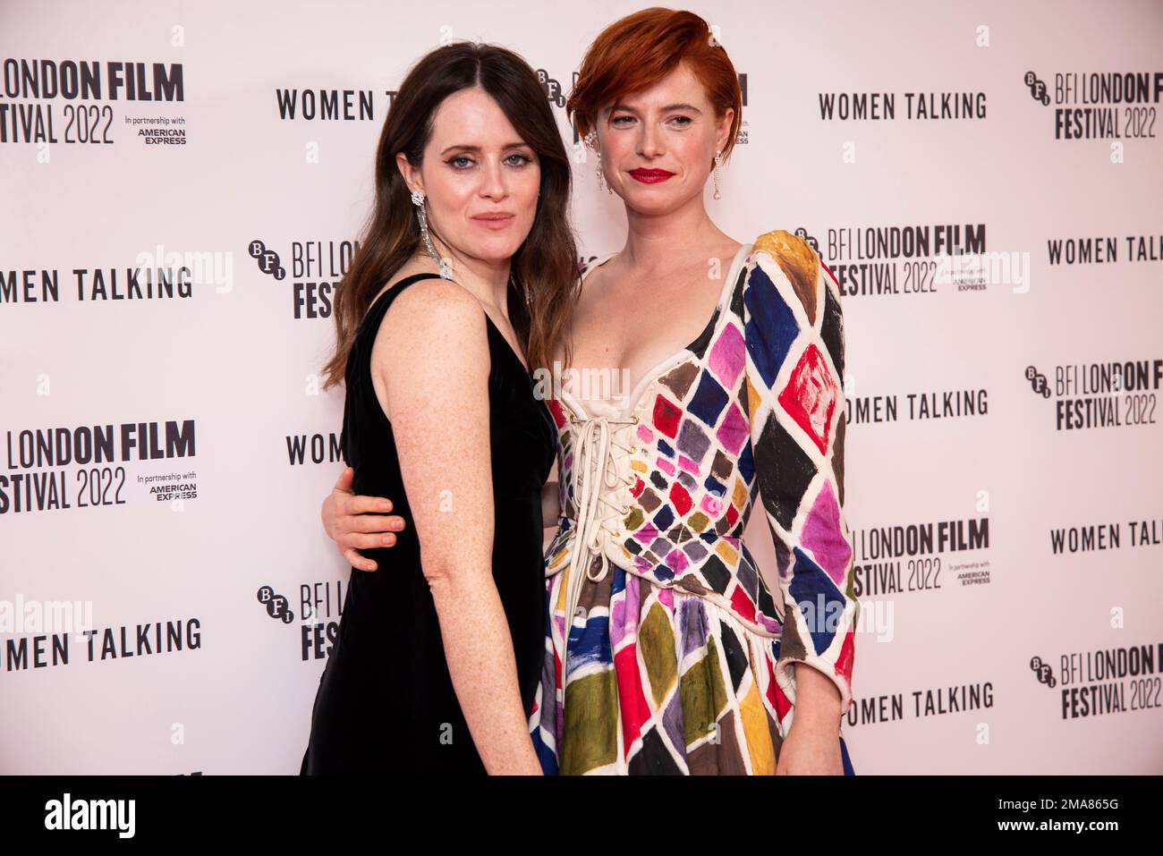 Claire Foy, left, and Jessie Buckley pose for photographers upon ...