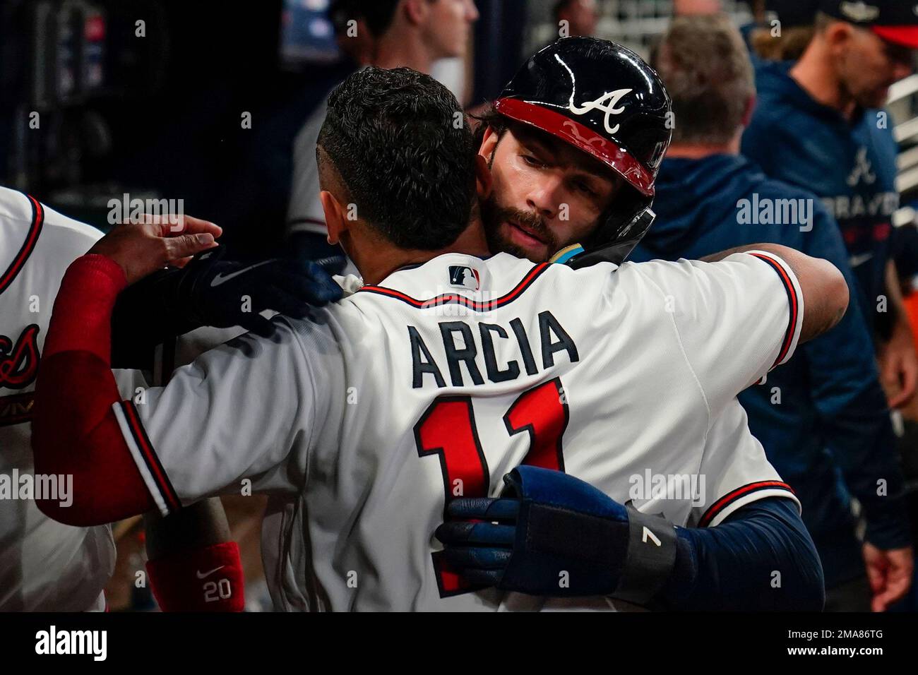 Atlanta Braves' Dansby Swanson (7) celebrates with Atlanta Braves ...