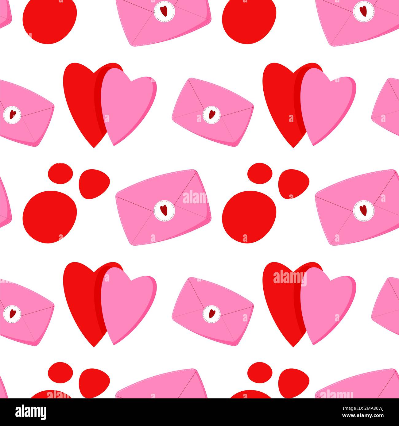 Seamless pattern of envelopes and hearts on a white background. Use on ...