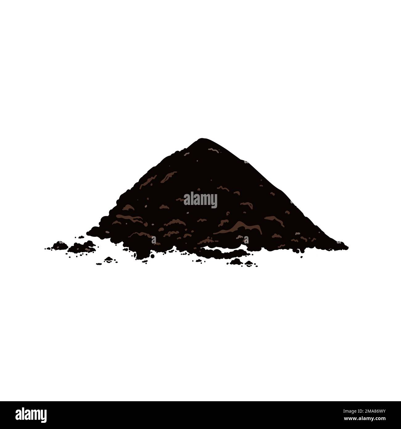 Black soil pile, dirt or humus mound in front view isolated on white ...