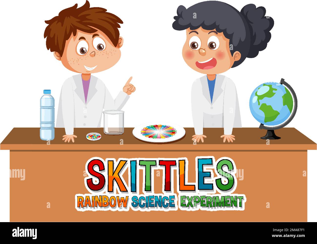 Student doing skittles rainbow science experiment illustration Stock ...
