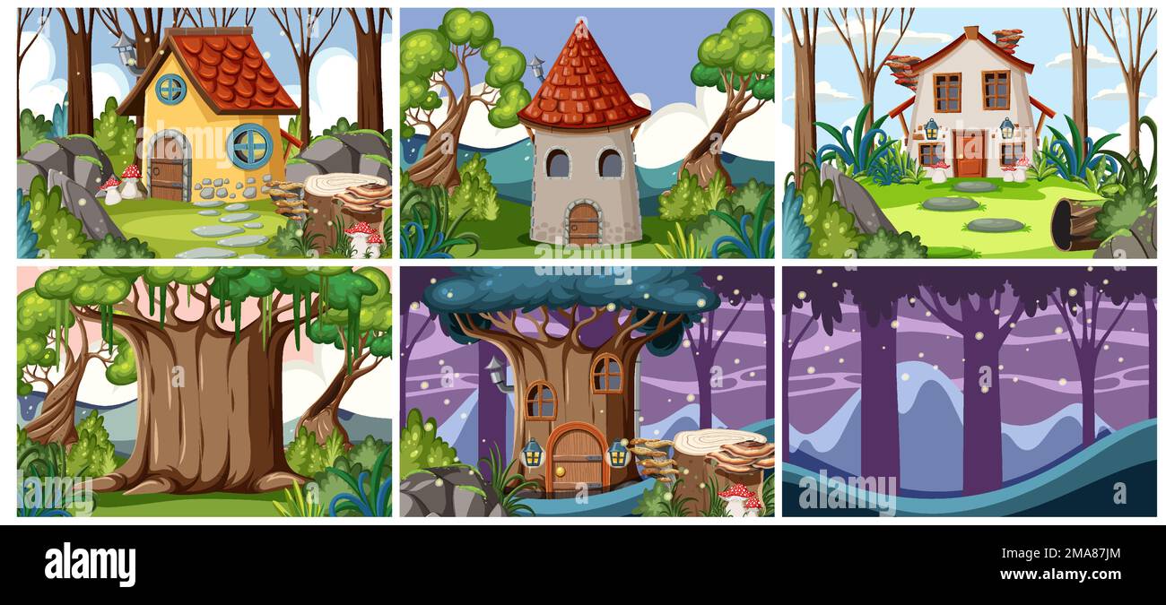 Set of fantasy scene background illustration Stock Vector Image & Art ...