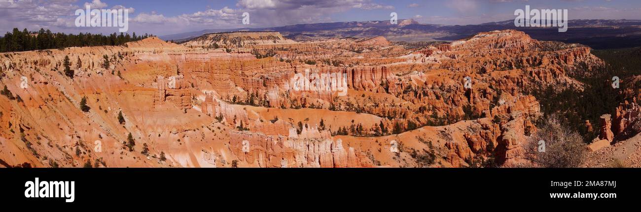 A panorama view of the sandstone pinnacles in the canyons of Bryce ...
