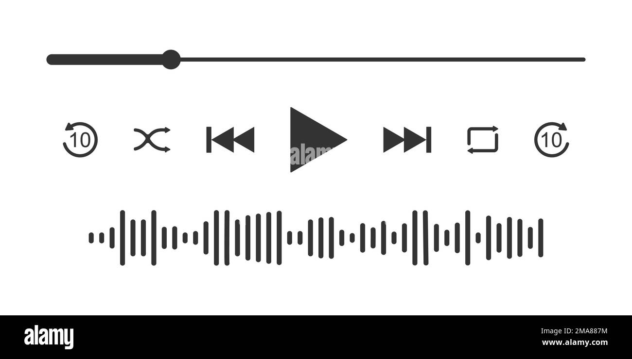 Video or music player interface with loading progress bar, equalizer wave and differet button ...