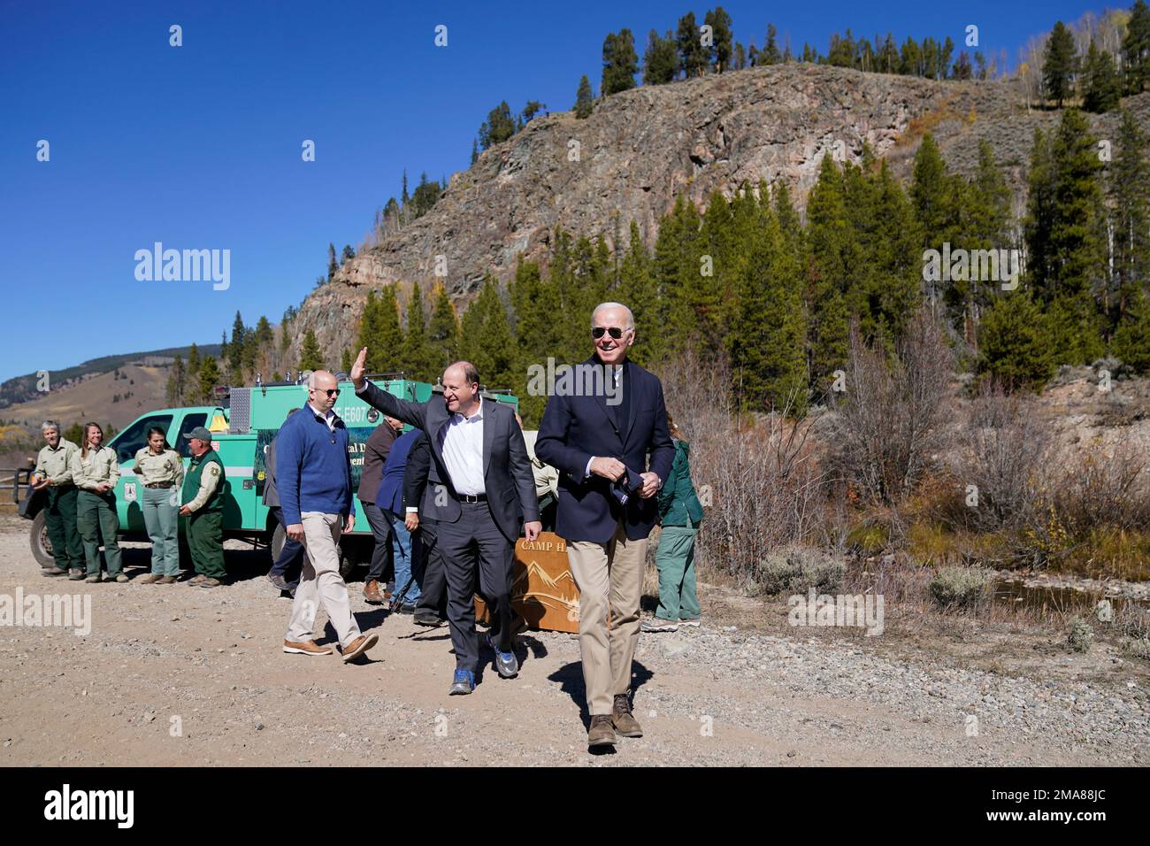 President Joe Biden arrives with Colorado Gov. Jared Polis to speak ...