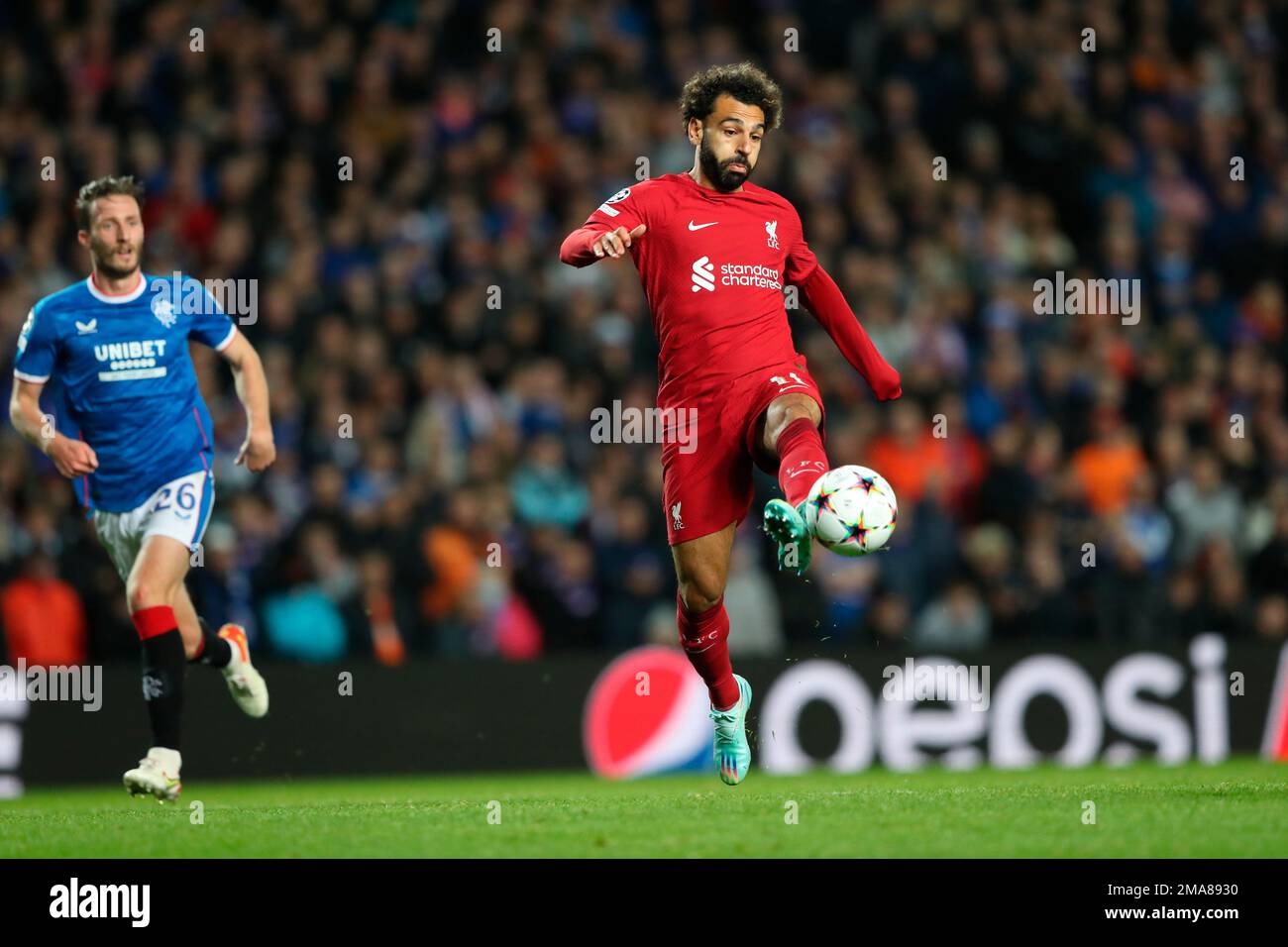 Liverpool's Mohamed Salah controls the ball during the Champions League ...