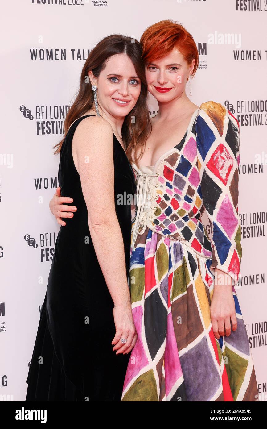 Claire Foy, left, and Jessie Buckley pose for photographers upon ...