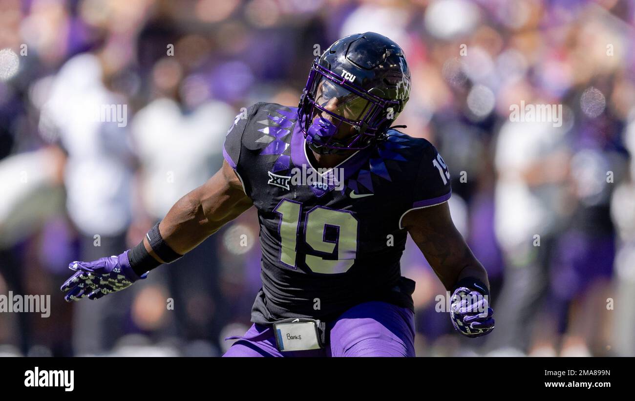 TCU linebacker Shadrach Banks (19) is seen during an NCAA football game ...