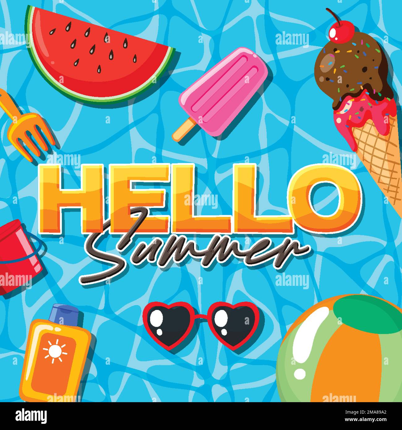 Hello summer poster or banner template illustration Stock Vector Image ...