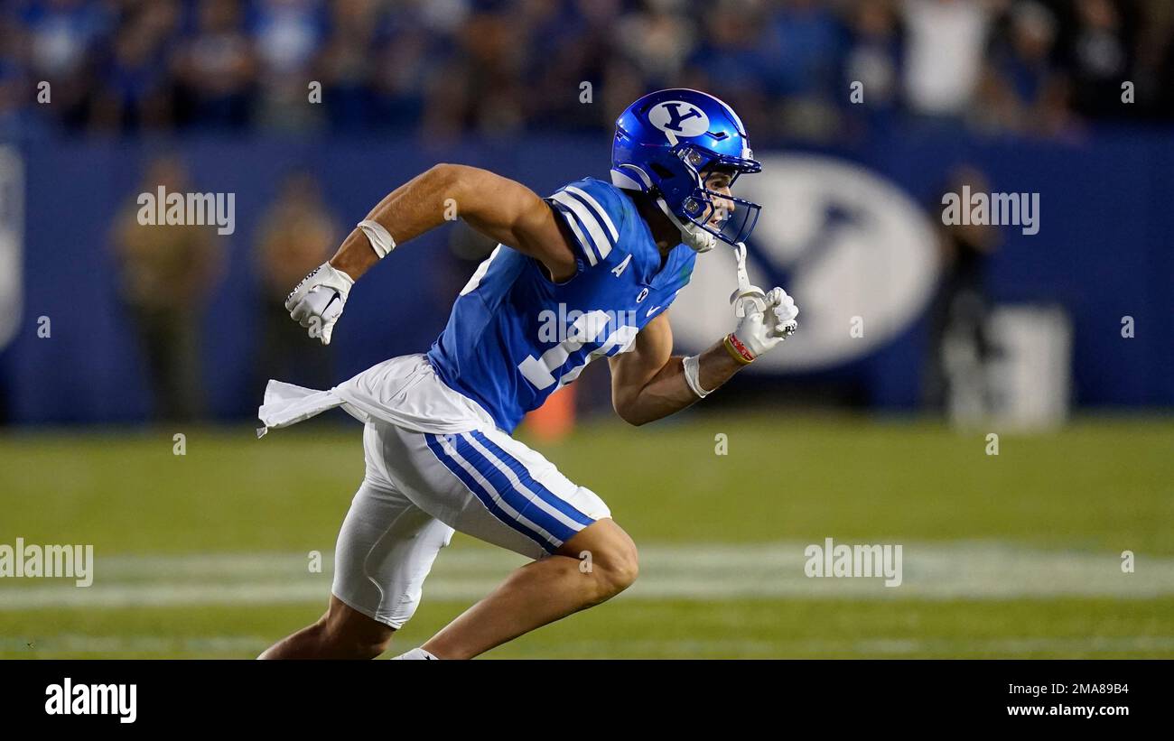 BYU wide receiver Gunner Romney (18) runs across field during the ...