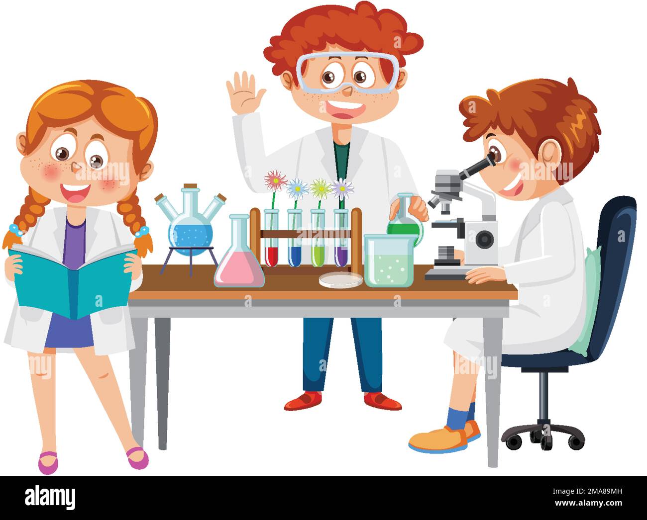 Scientist kids doing chemical experiment illustration Stock Vector ...