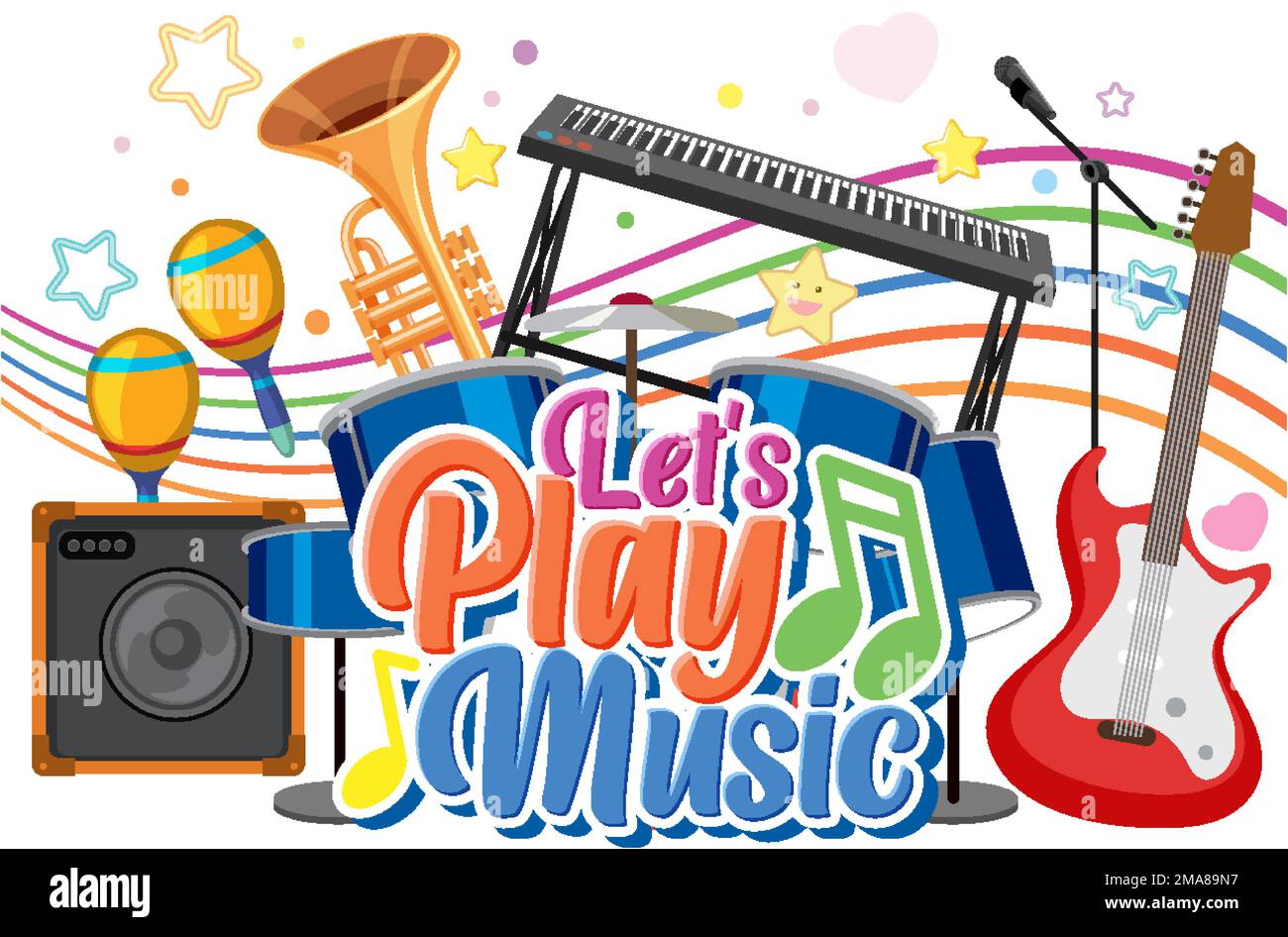 Lets play music text for poster or banner design illustration Stock ...