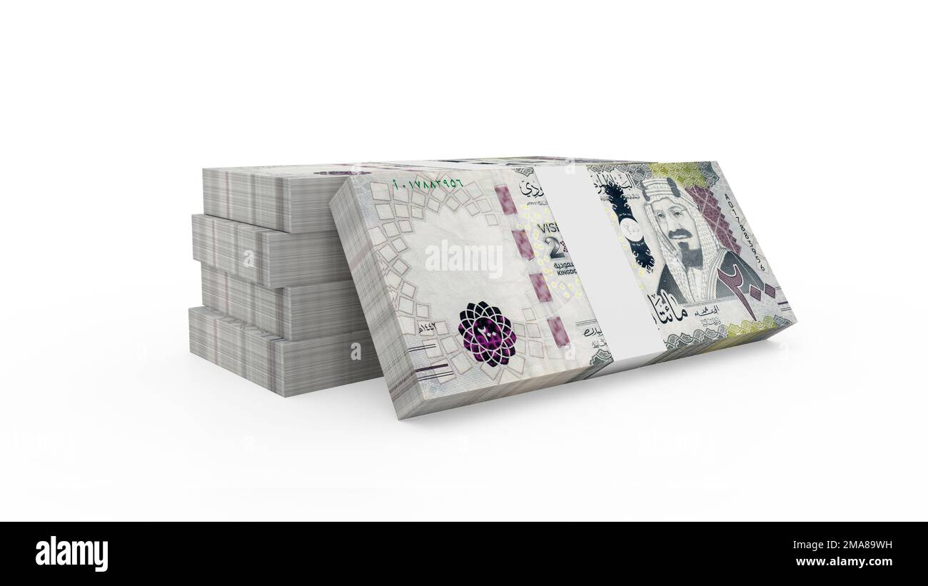 Saudi Arabia 200 Riyals Banknotes. Pile of Saudi Riyal Banknotes of 200 ...
