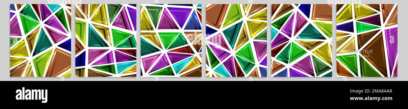 Set of vector cover notebook design. Abstract rainbow minimal triangles ...