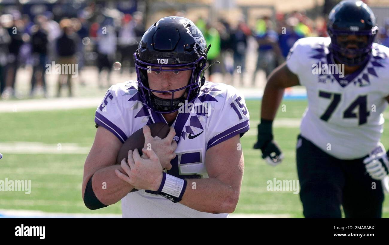 TCU quarterback Max Duggan runs for a touchdown during the second half ...