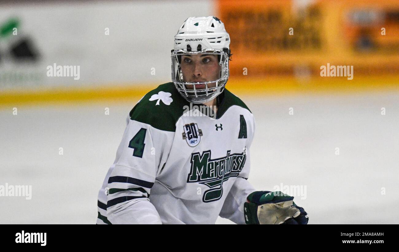 Mercyhurst defenseman Cade Townend (4) during an NCAA hockey game ...