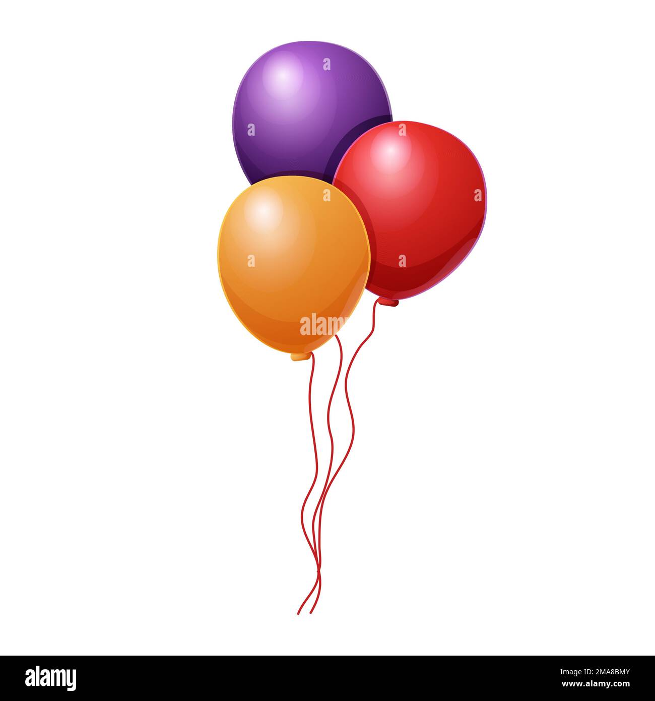 Colorful 3 balloons with bow set in cartoon style isolated on white ...