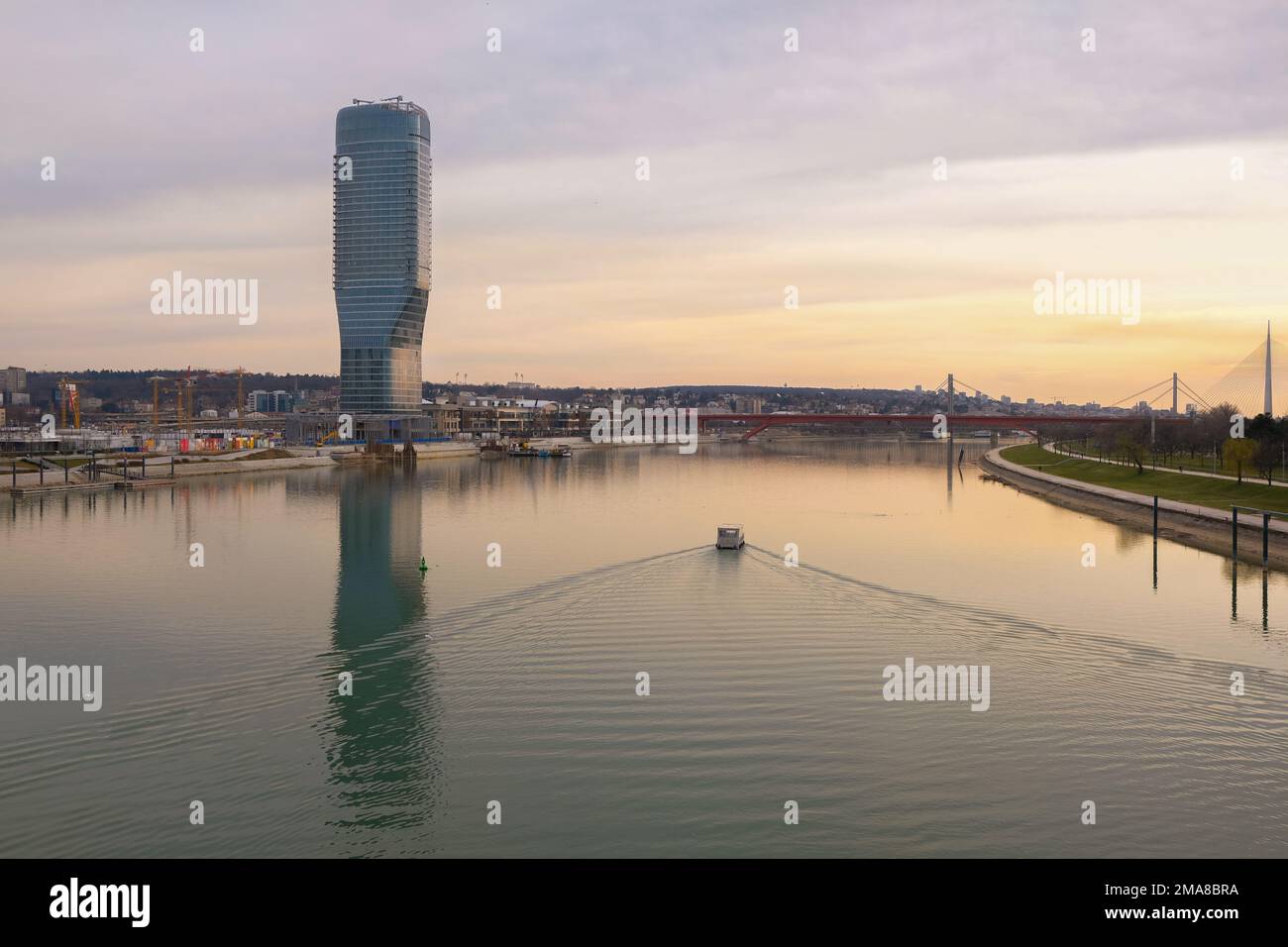 Belgrade waterfront featuring the BW Thalia apartment tower from across ...