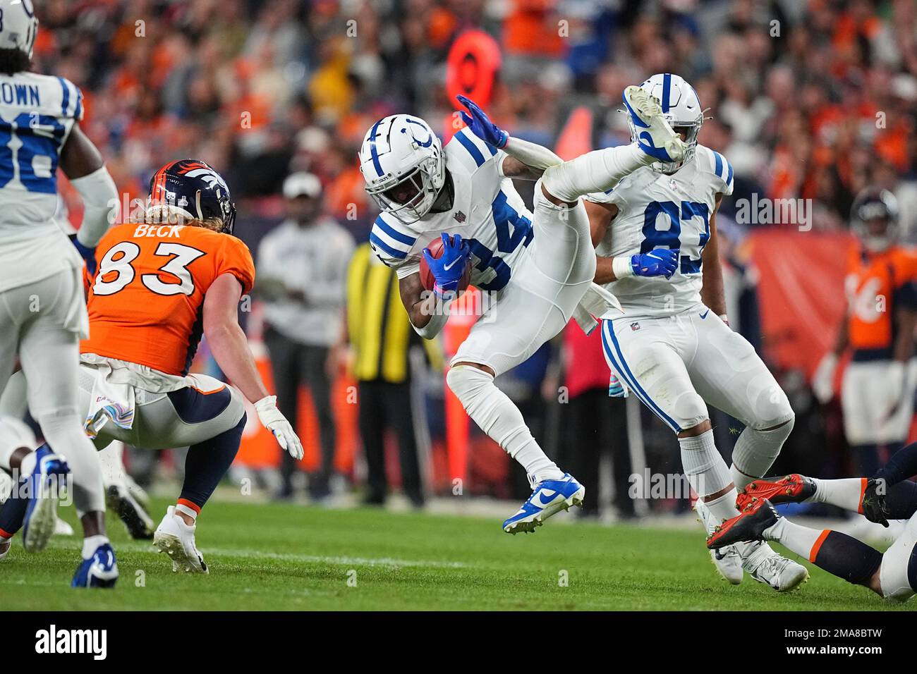 Indianapolis Colts cornerback Isaiah Rodgers (34) against the Denver ...
