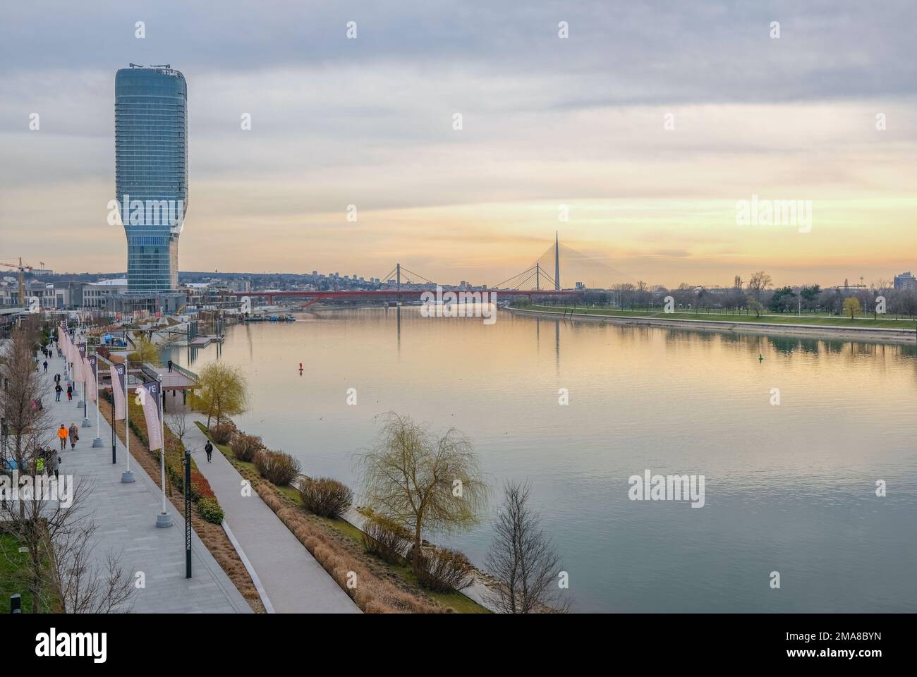 Belgrade waterfront featuring the BW Thalia apartment tower from across ...