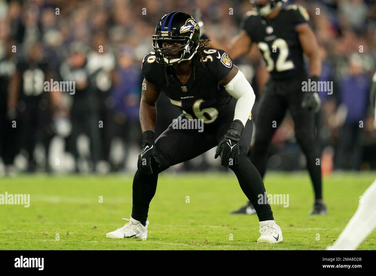 Baltimore Ravens linebacker Josh Bynes waits for a play during the ...
